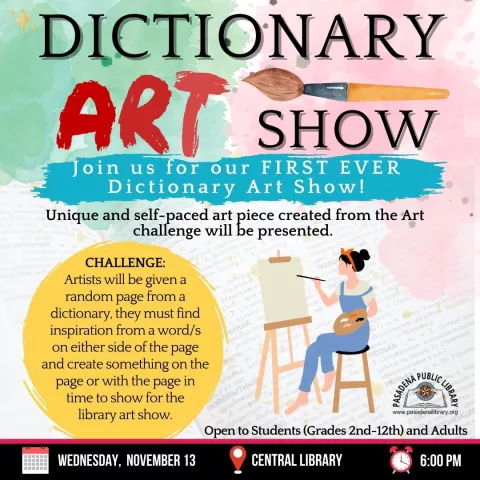 CENTRAL: Dictionary Art Challenge Art Show | Pasadena Public Library