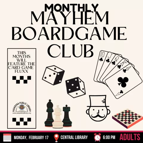 CENTRAL: Monthly Mayhem Boardgame Night | Pasadena Public Library